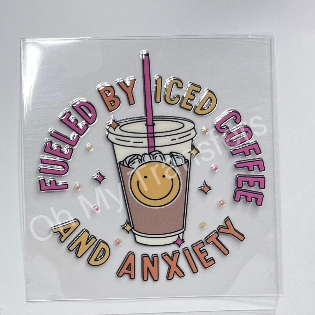 Fueled By Iced Coffee UV DTF Decal 7cmx7cm – Oh My Transfers